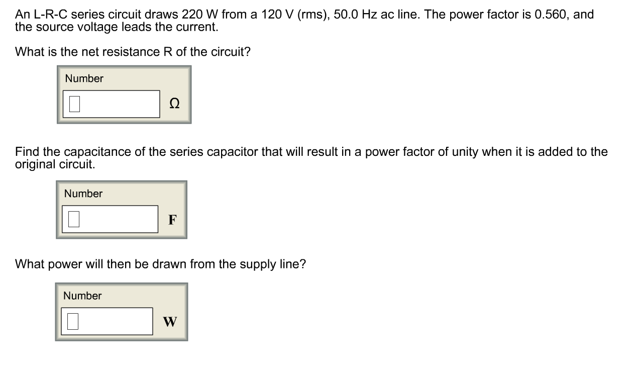 Solved An L-R-C series circuit draws 220 W from a 120 V | Chegg.com
