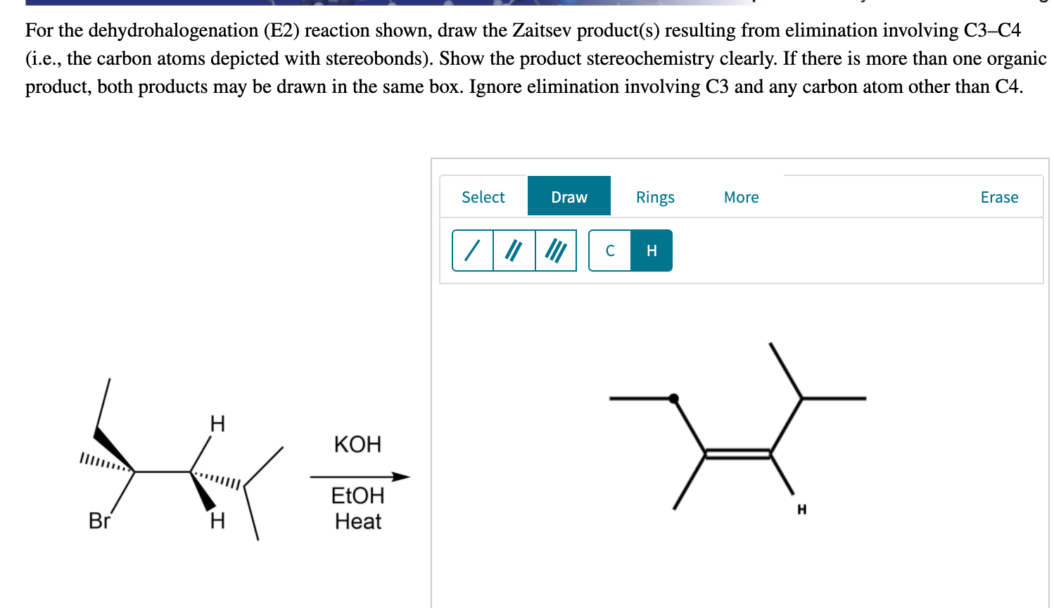 Solved For the dehydrohalogenation (E2) reaction shown, draw | Chegg.com