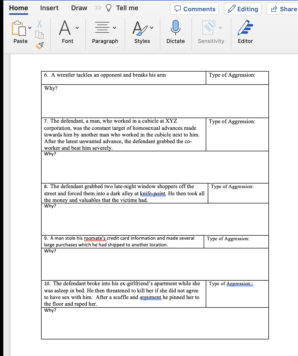 Solved Group Analysis: Types of Aggression For each example | Chegg.com