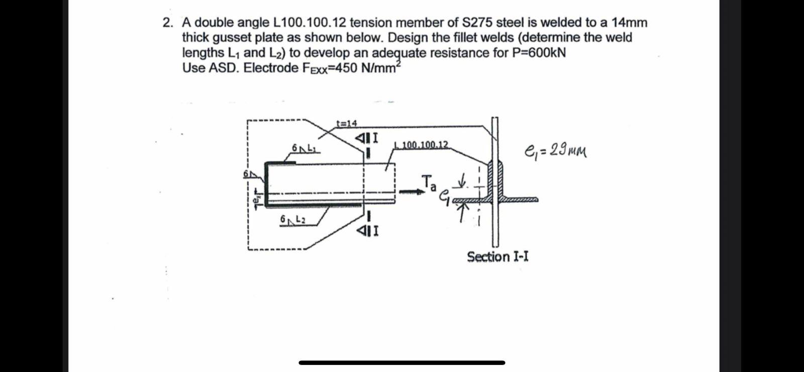 Solved 2. A double angle L100.100.12 tension member of S275 | Chegg.com