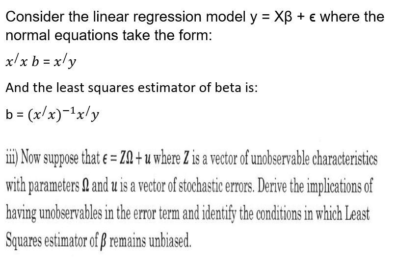 Solved Consider the linear regression model y = XB + € where | Chegg.com