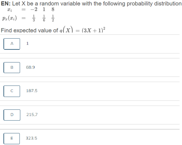 Solved xipx(xi)=−2=31161821 Find expected value of | Chegg.com