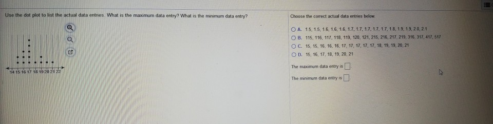 Solved Use the dot plot to list the actual data entries. | Chegg.com