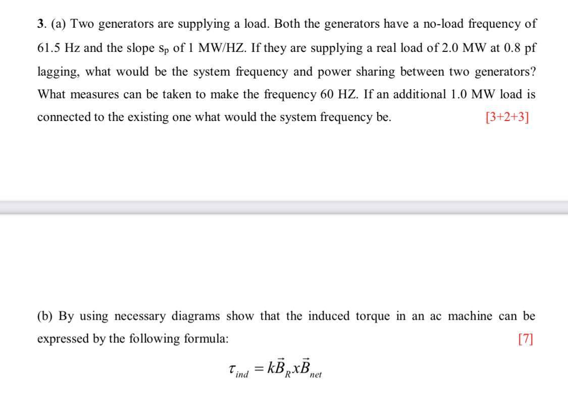 Solved 3. (a) Two generators are supplying a load. Both the | Chegg.com