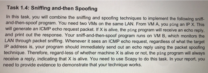 Solved Task 1.4: Sniffing and-then Spoofing In this task, | Chegg.com