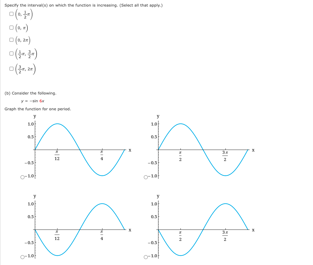 Solved (a) Consider the following. y=6sinx Graph the | Chegg.com