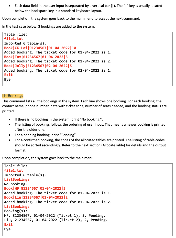 Solved Assignment Specification and Requirement The table | Chegg.com