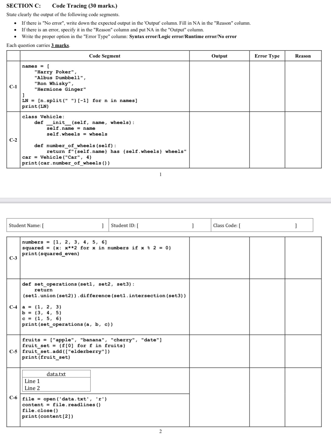 Solved SECTION C:Code Tracing (30 ﻿marks.)State clearly the | Chegg.com