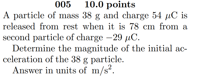 Solved 00510.0 points A particle of mass 38 g and charge | Chegg.com