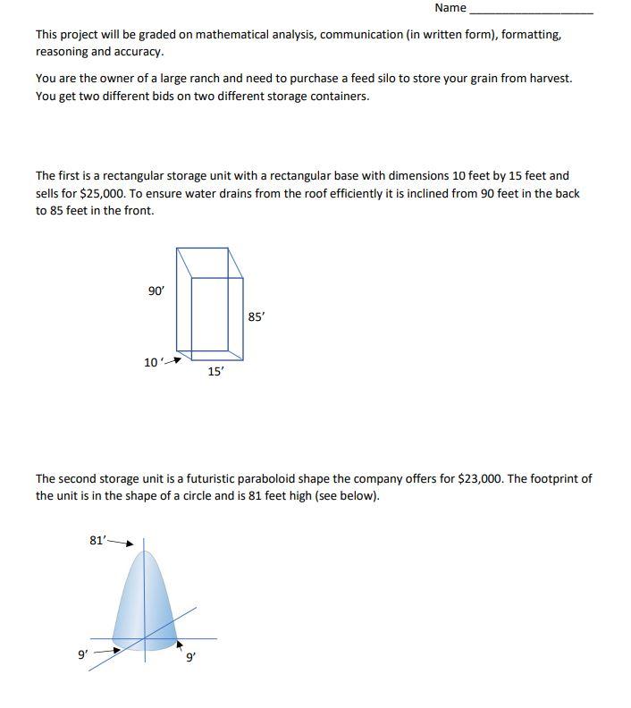 This project will be graded on mathematical analysis, | Chegg.com