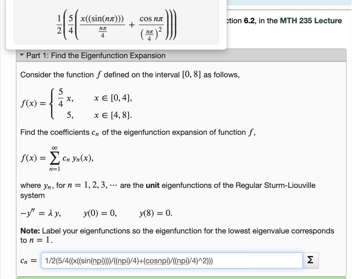 Solved 21(45(4nπx((sin(nπ)))+(4nπ)2cosnπ))) stion 6.2, in | Chegg.com