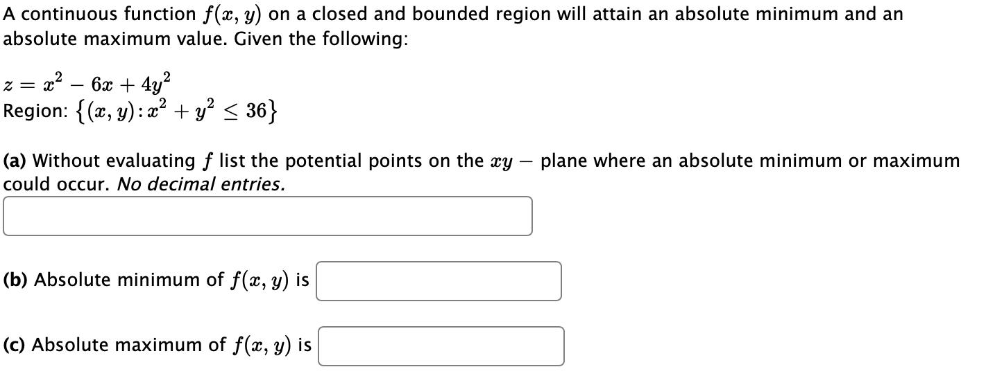 Solved A continuous function f(x, y) on a closed and bounded | Chegg.com