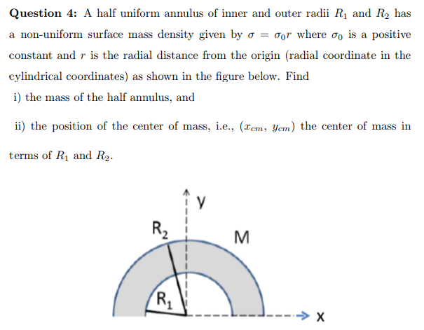 Solved A half uniform annulus of inner and outer radii R1 | Chegg.com