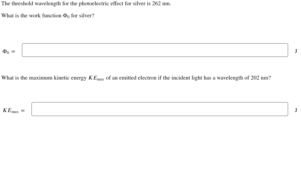 Solved The threshold wavelength for the photoelectric effect | Chegg.com
