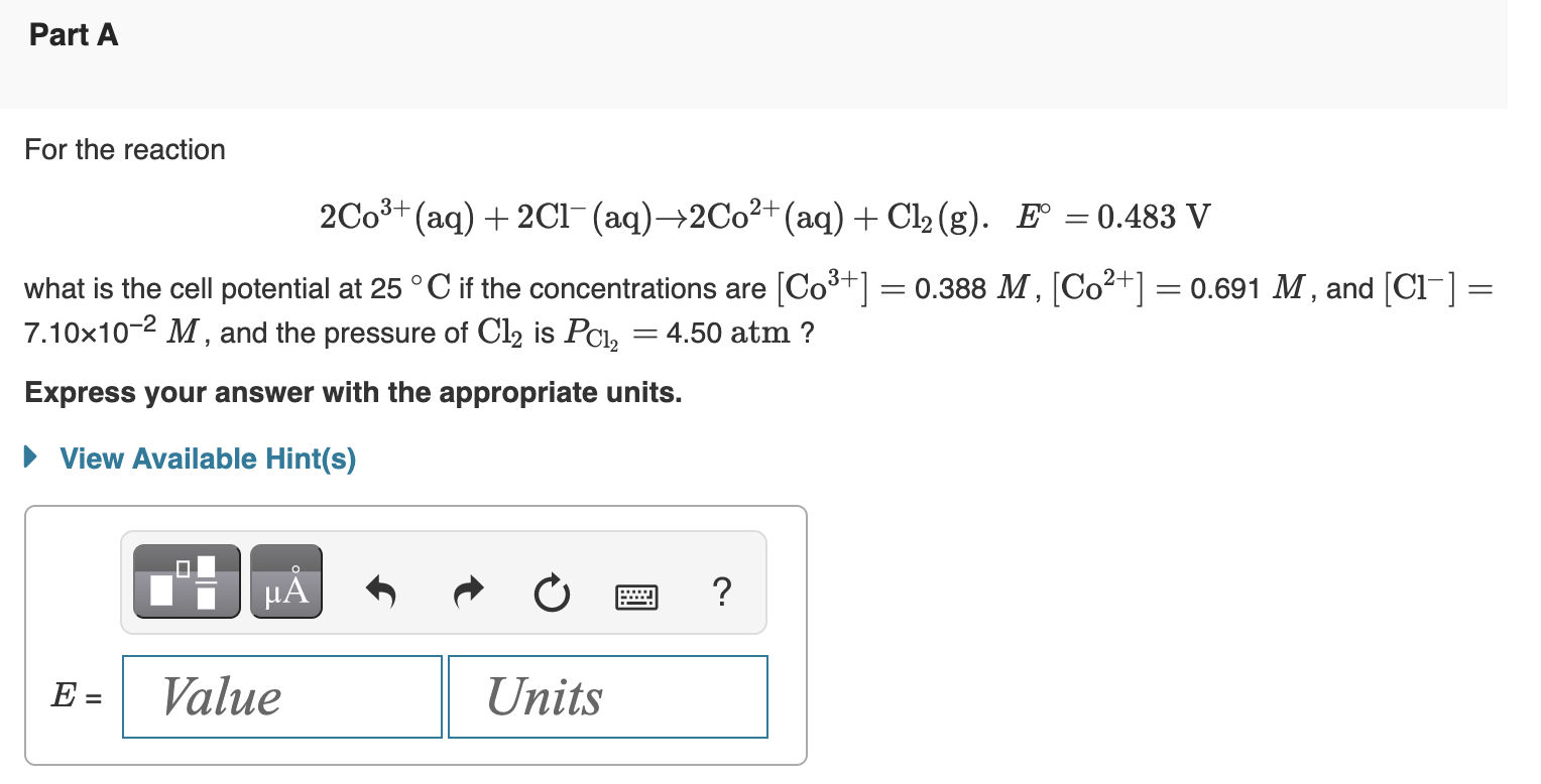 For the reaction 2Co3+(aq)+2Cl−(aq)→2Co2+(aq)+Cl2( | Chegg.com