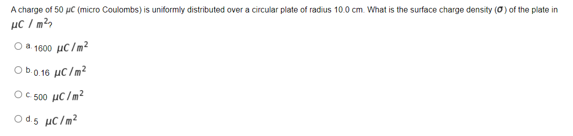 Solved A charge of 50 uC (micro Coulombs) is uniformly | Chegg.com