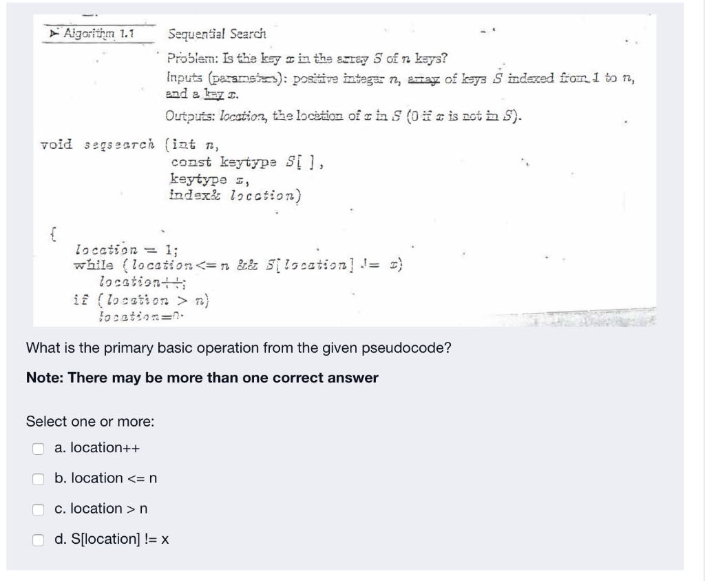 Solved Algoritm 1.7 Sequential Search Problem: Is the key e | Chegg.com