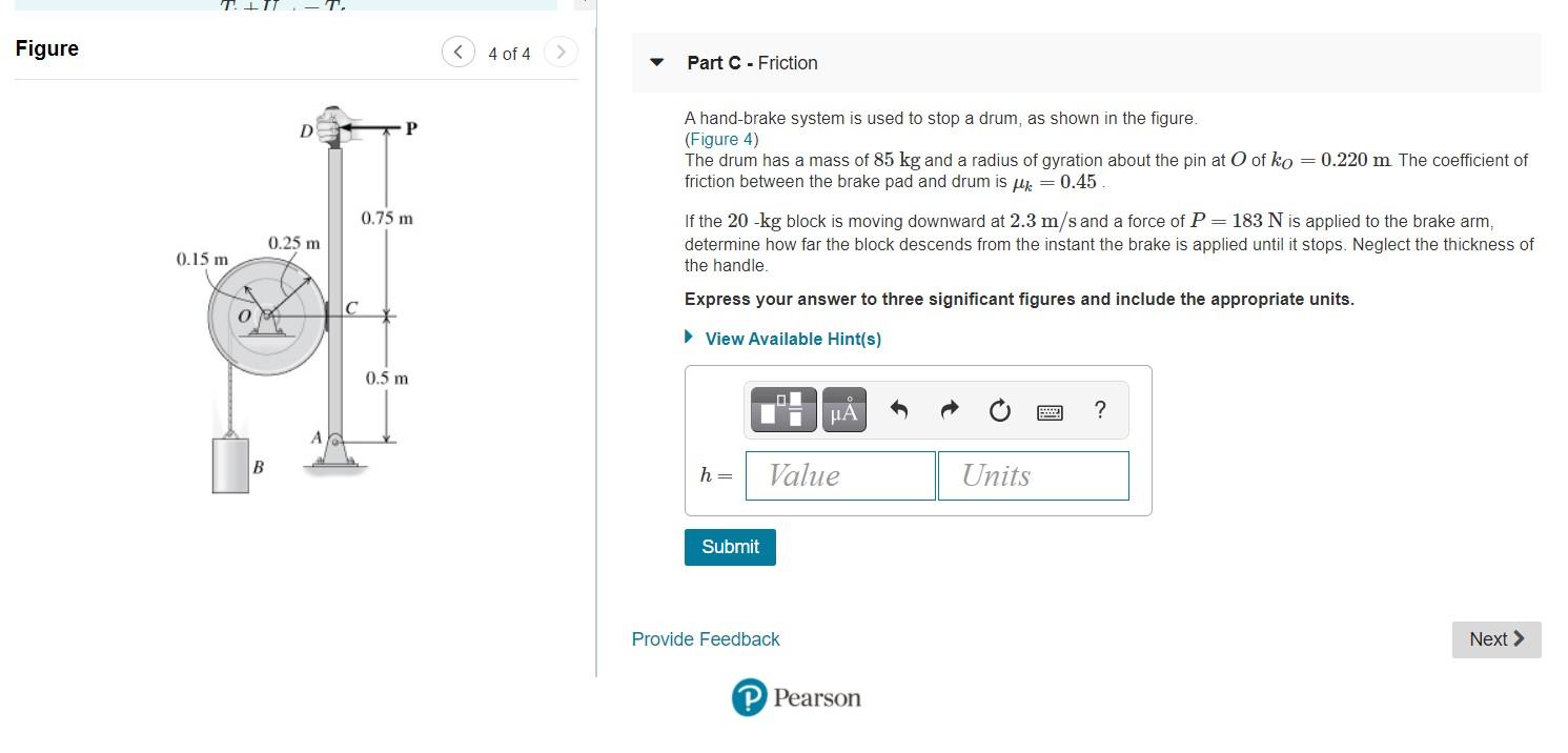 Solved t Figure 4 of 4 Part C. Friction D P A hand-brake | Chegg.com