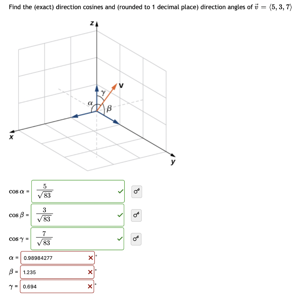 Solved Find the (exact) direction cosines and (rounded to 1 | Chegg.com