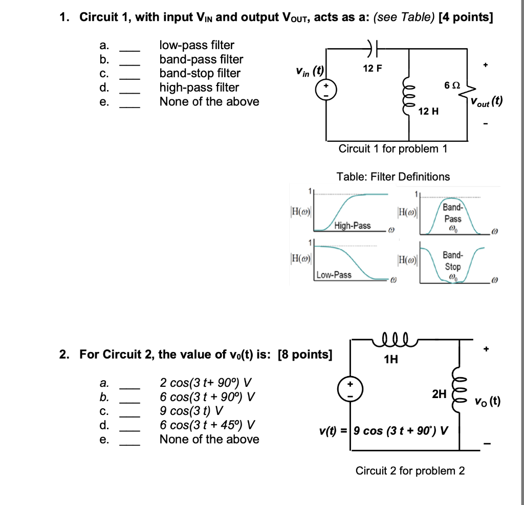 Solved 1. Circuit 1, with input Vin and output Vout, acts as | Chegg.com