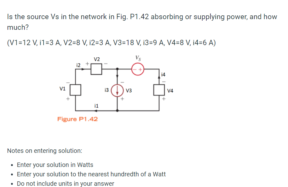 Solved Is the source Vs in the network in Fig. P1.42 | Chegg.com