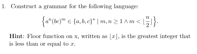 Solved 1. Construct a grammar for the following language: | Chegg.com