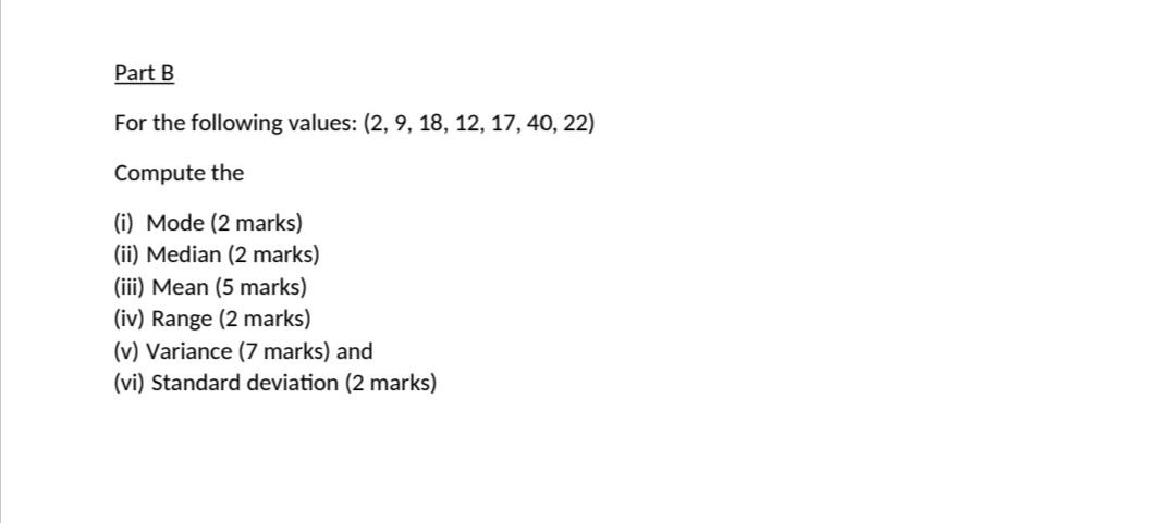 Solved Part B For the following values: (2, 9, 18, 12, 17, | Chegg.com