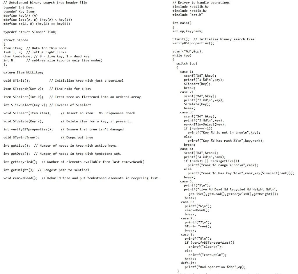 Solved Create C code for maintaining an unbalanced binary | Chegg.com