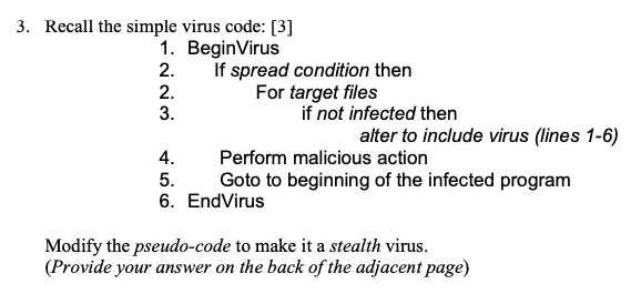 Solved Modify the pseudo-code to make it a stealth | Chegg.com
