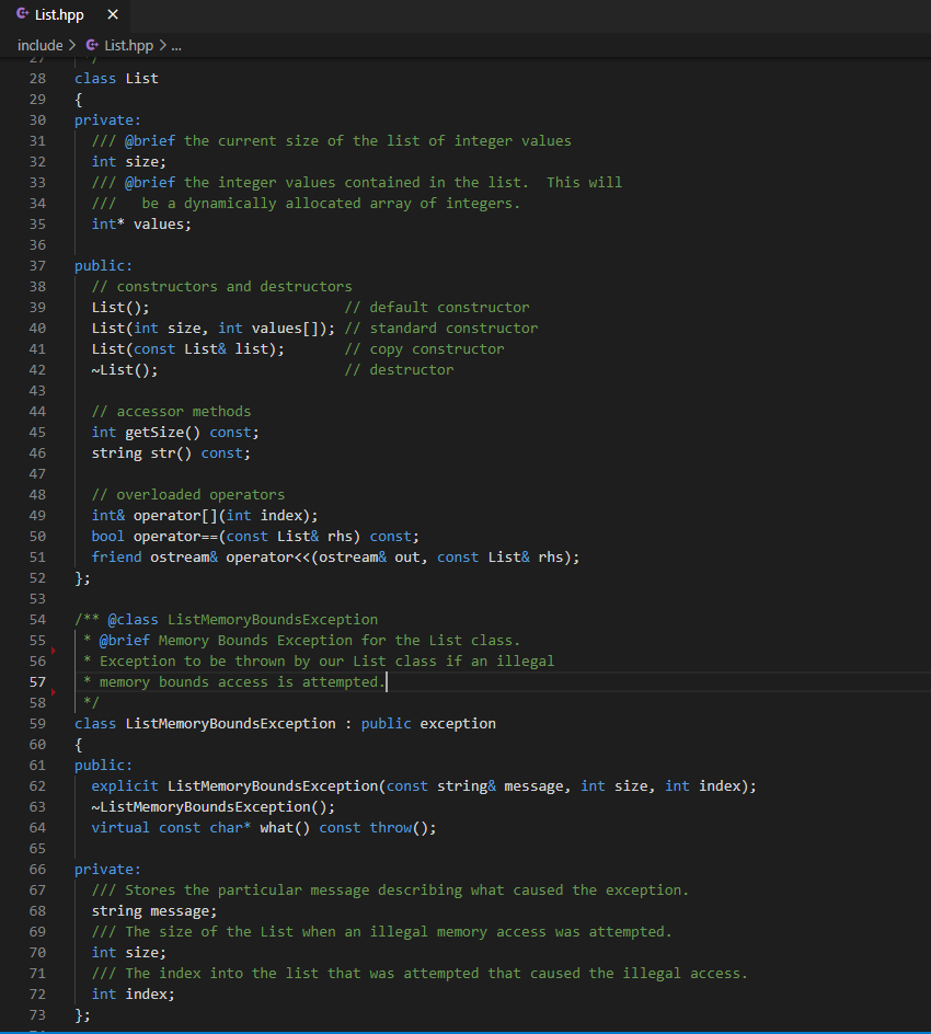Solved х 28 37 List.hpp include > 6 List.hpp > ... class | Chegg.com