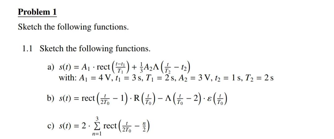 Solved roblem 1 Sketch the following functions. 1.1 Sketch | Chegg.com