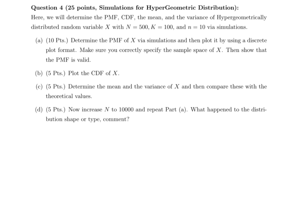 Question 4 (25 points, Simulations for Hyper | Chegg.com