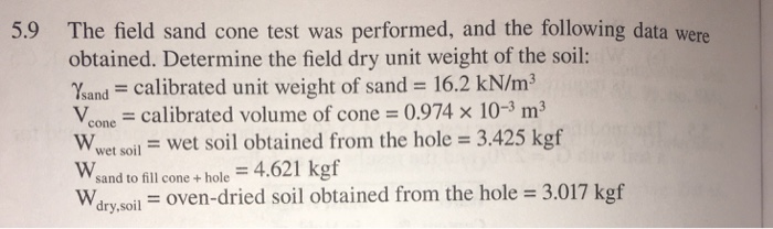 Solved The field sand cone test was performed, and the | Chegg.com