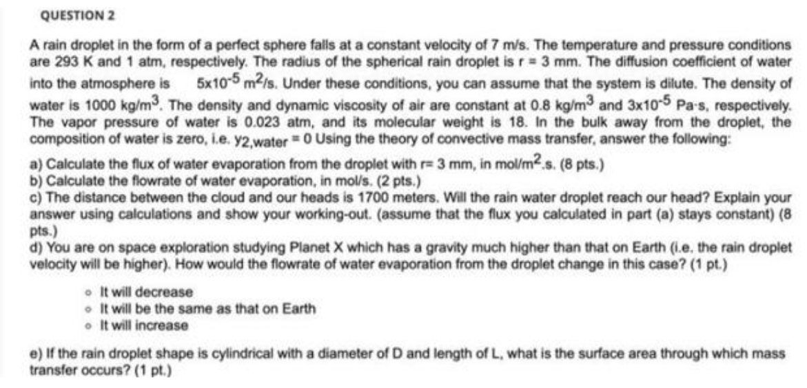 Solved A rain droplet in the form of a perfect sphere falls | Chegg.com
