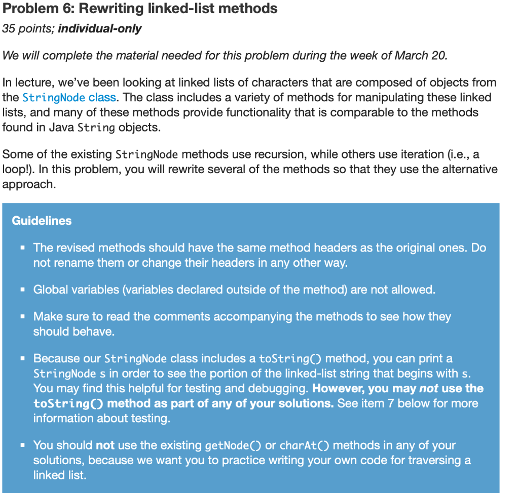Solved Problem 6: Rewriting linked-list methods 35 points; | Chegg.com Solved Problem 6: Rewriting linked-list methods 35 points; | Chegg.com