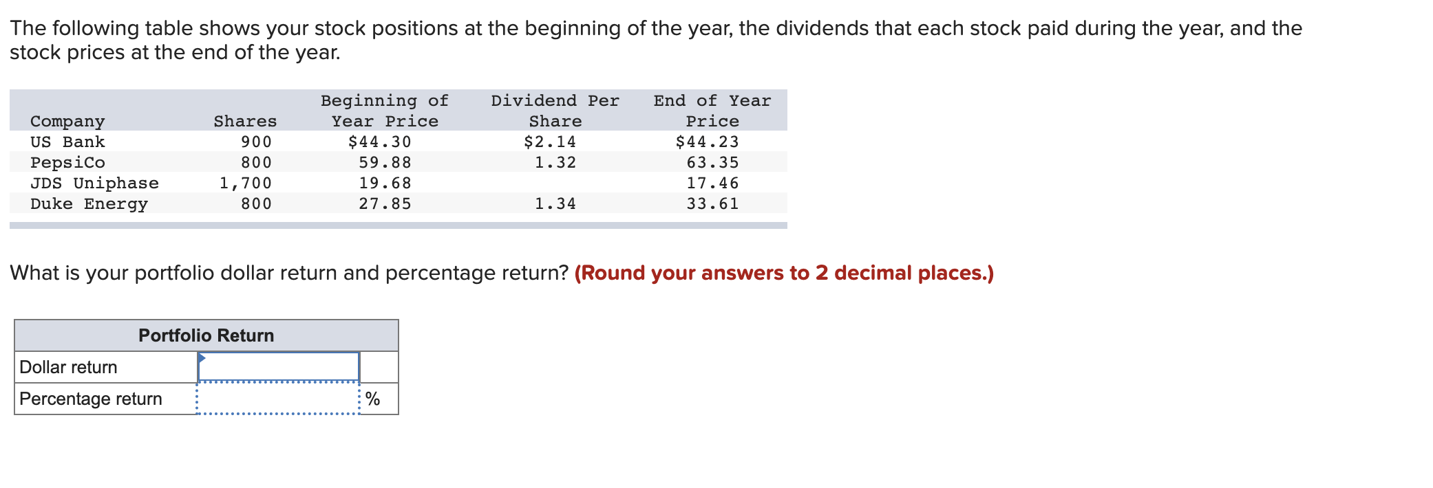 Solved The following table shows your stock positions at the | Chegg.com
