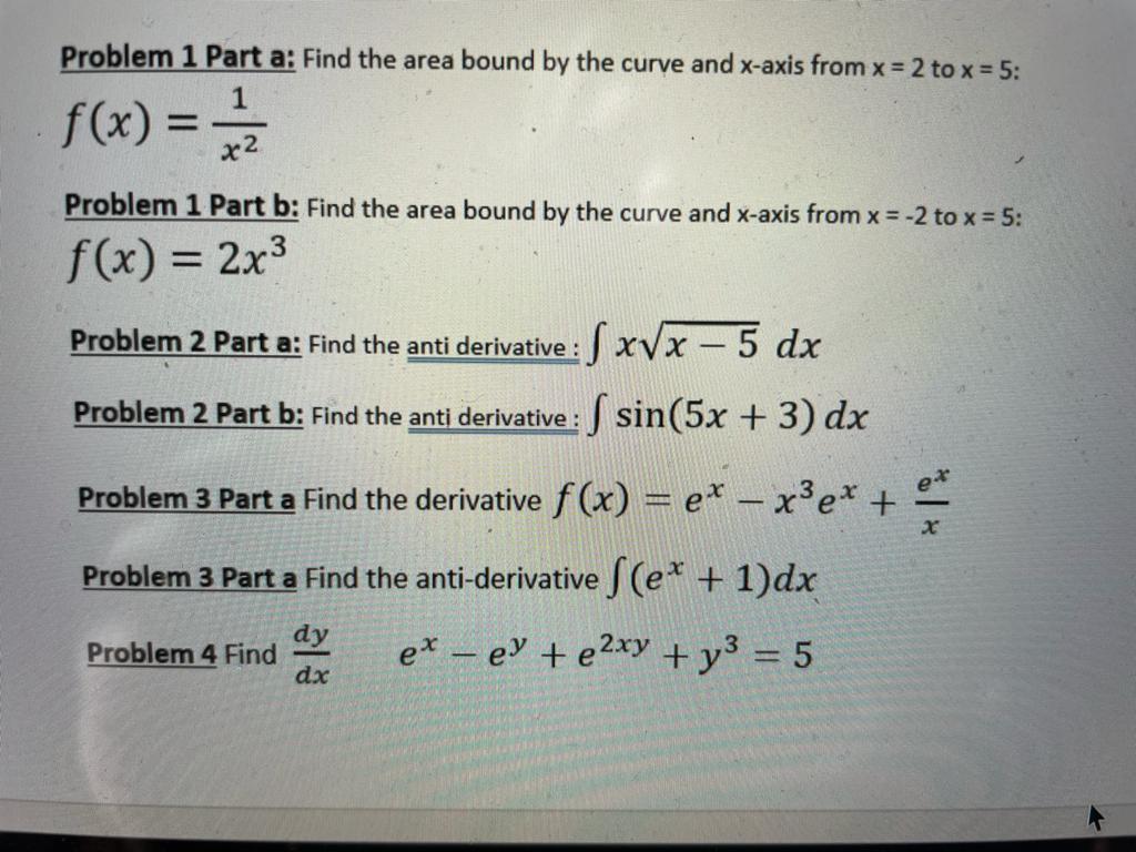 Solved Problem 1 Part a: Find the area bound by the curve | Chegg.com