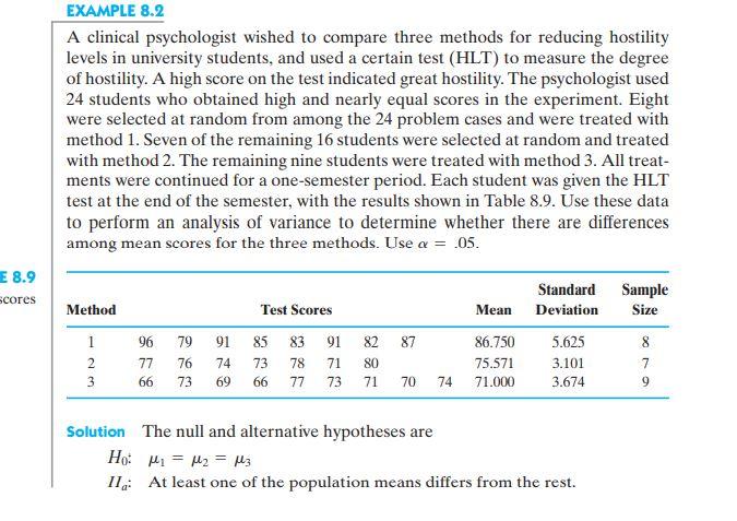 Solved EXAMPLE 8.2 A clinical psychologist wished to compare | Chegg.com