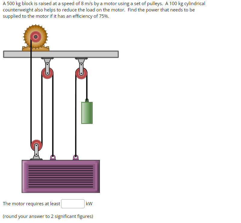 Solved A 500 kg block is raised at a speed of 8 m/s by a | Chegg.com