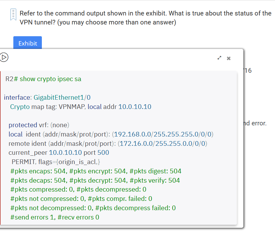 Solved R2# show crypto ipsec sainterface: | Chegg.com