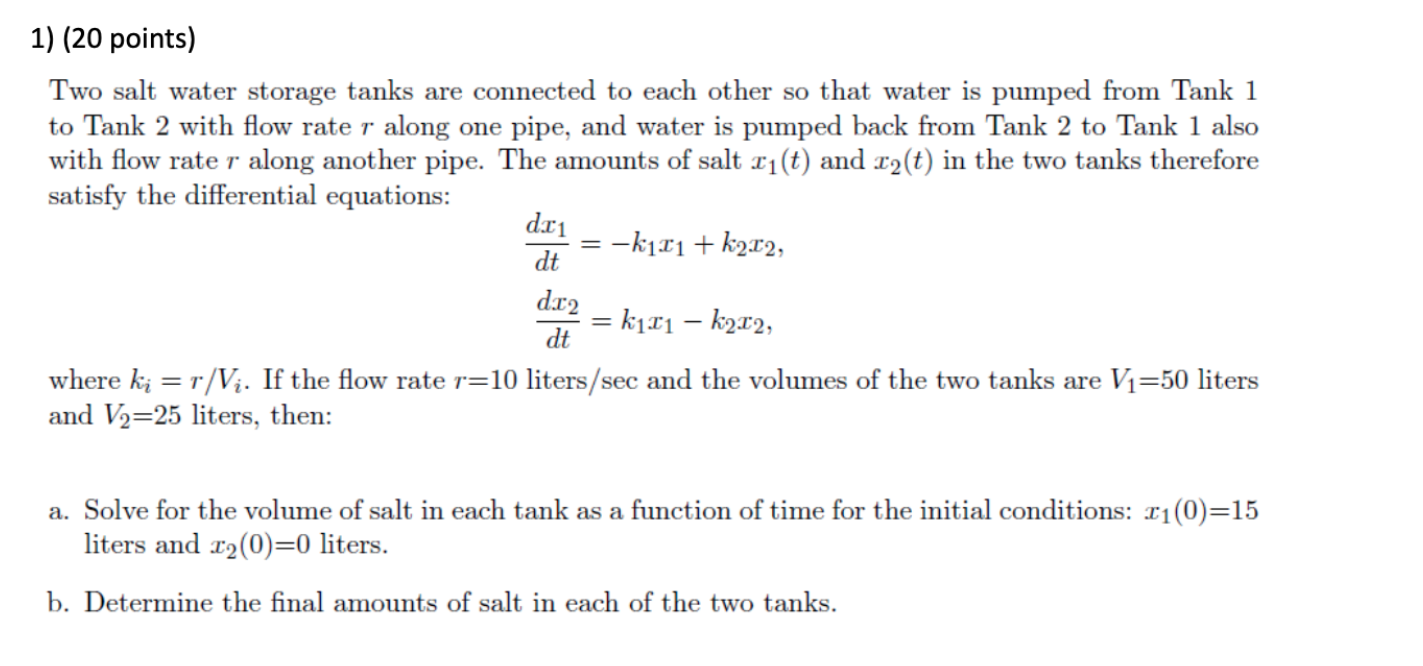 Solved Two salt water storage tanks are connected to each | Chegg.com