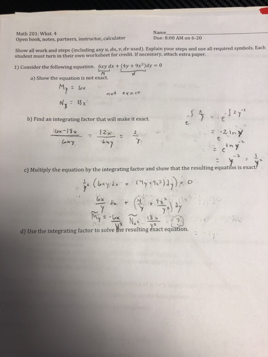 Solved Name Math 201: Wkst. 4 Due: 8:00 AM on 6-20 Open | Chegg.com