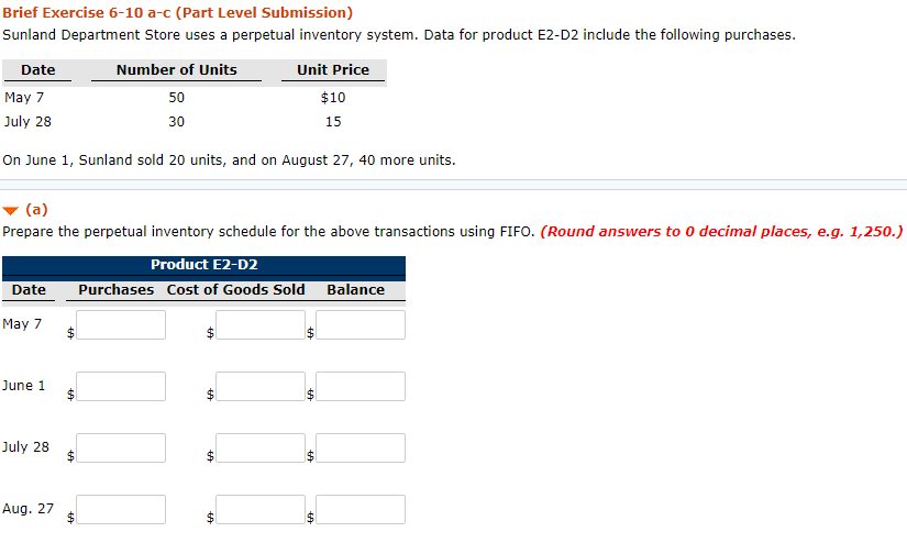 Solved Brief Exercise 6-10 a-c (Part Level Submission) | Chegg.com