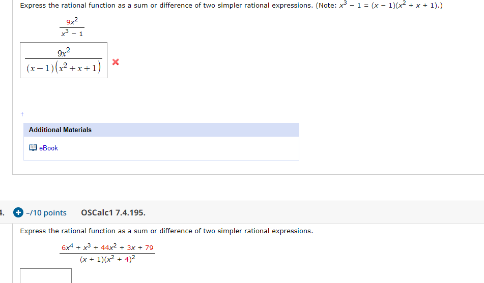 Solved Express the rational function as a sum or difference | Chegg.com