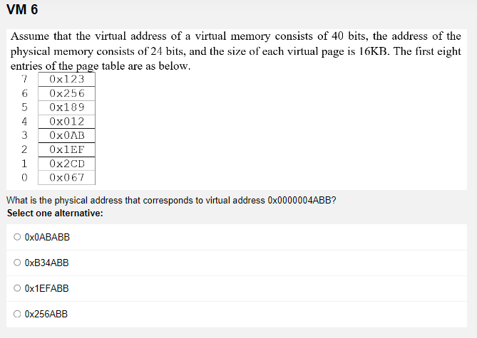 Solved Assume that the virtual address of a virtual memory | Chegg.com