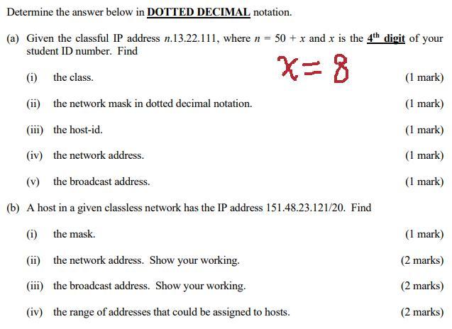 Solved Determine the answer below in DOTTED DECIMAL | Chegg.com