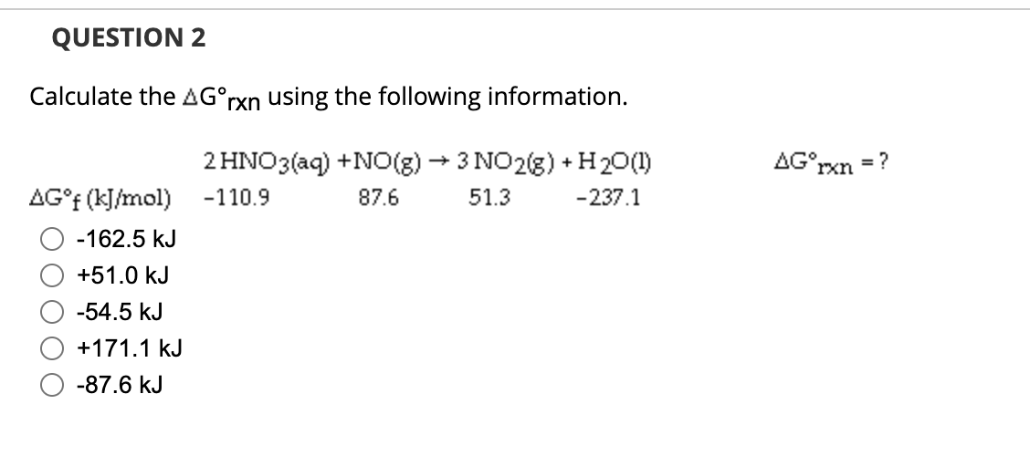 Solved Calculate the ΔG∘ rxn using the following | Chegg.com