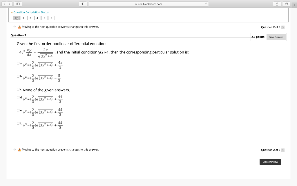 Solved 0 udc.blackboard.com Question Completion Status: 1 2 | Chegg.com