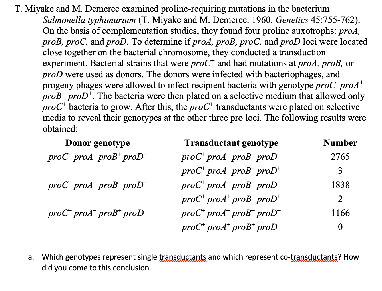 Miyake and M. Demerec examined proline-requiring | Chegg.com