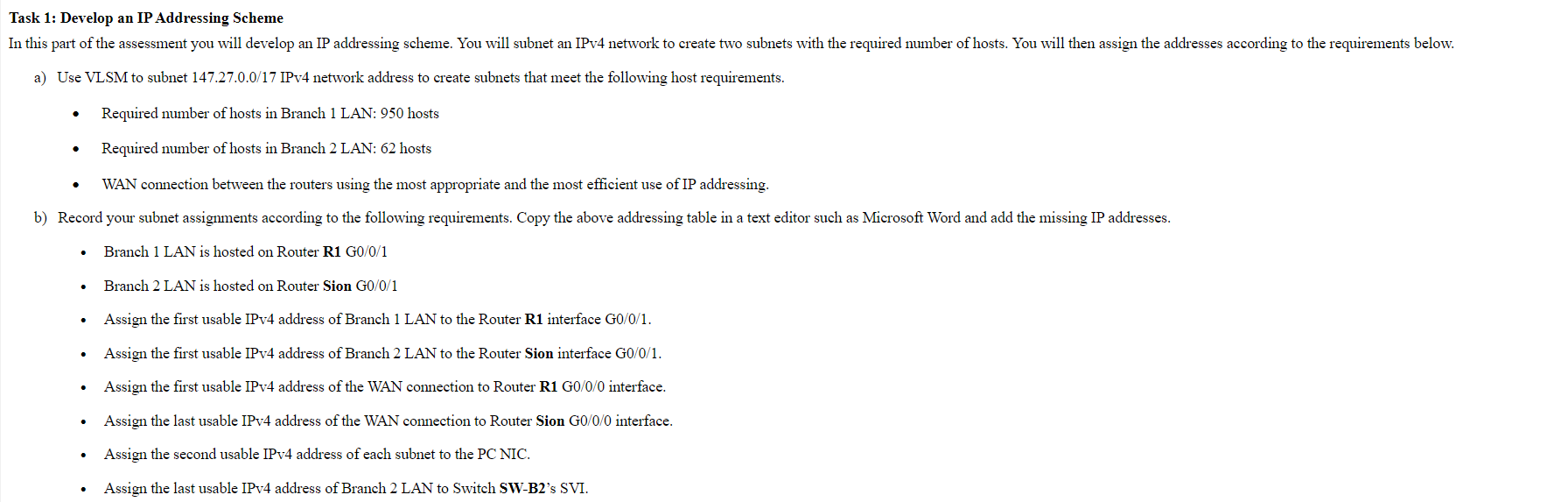 Task 1 Develop An Ip Addressing Scheme In This 